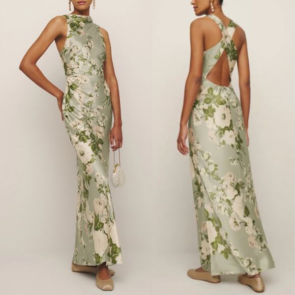 Reformation | Dresses | Reformation Anaiis Silk Maxi Dress New Tarragon ...